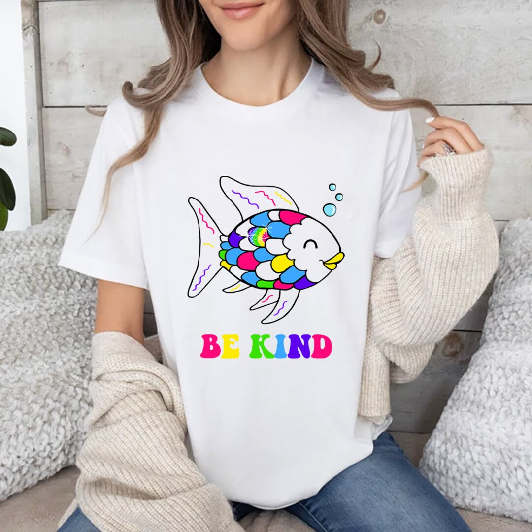 Be Kind Rainbow Scale Fish Teacher Reading Book Shirt, Kindness Shirt ...