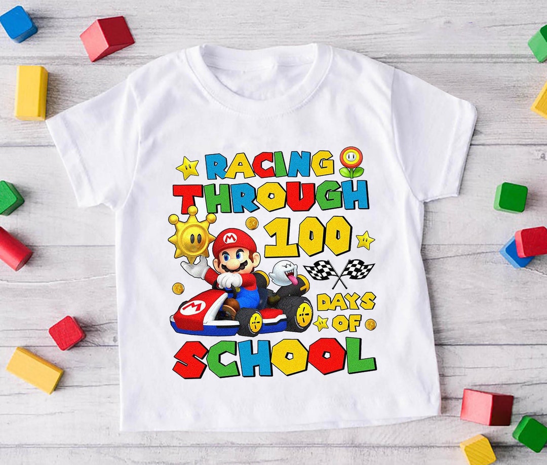 Mario Racing Through 100 Days of School Shirt, Super Mario 100 Days of ...