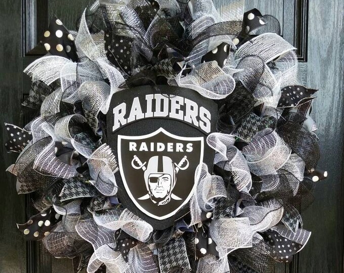 Large Mesh Ribbon Oakland Raiders Football Wreath Black Silver White - Etsy
