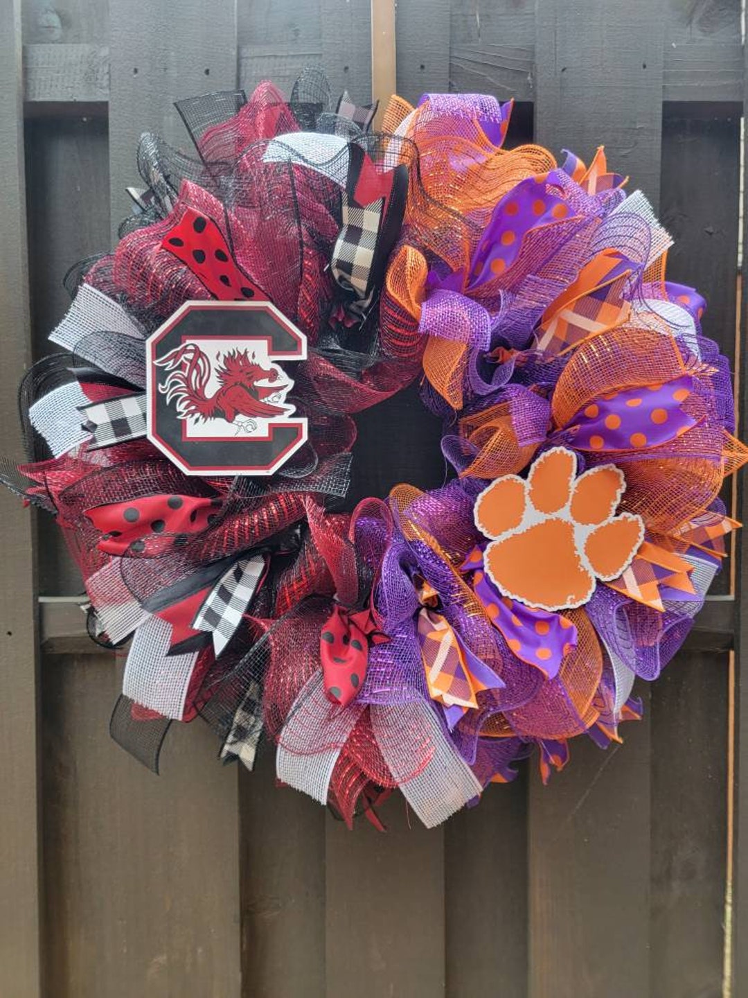 House Divided Wreath Deco Mesh Wreath South Carolina Gamecocks Wreath Clemson Tigers Wreath ...
