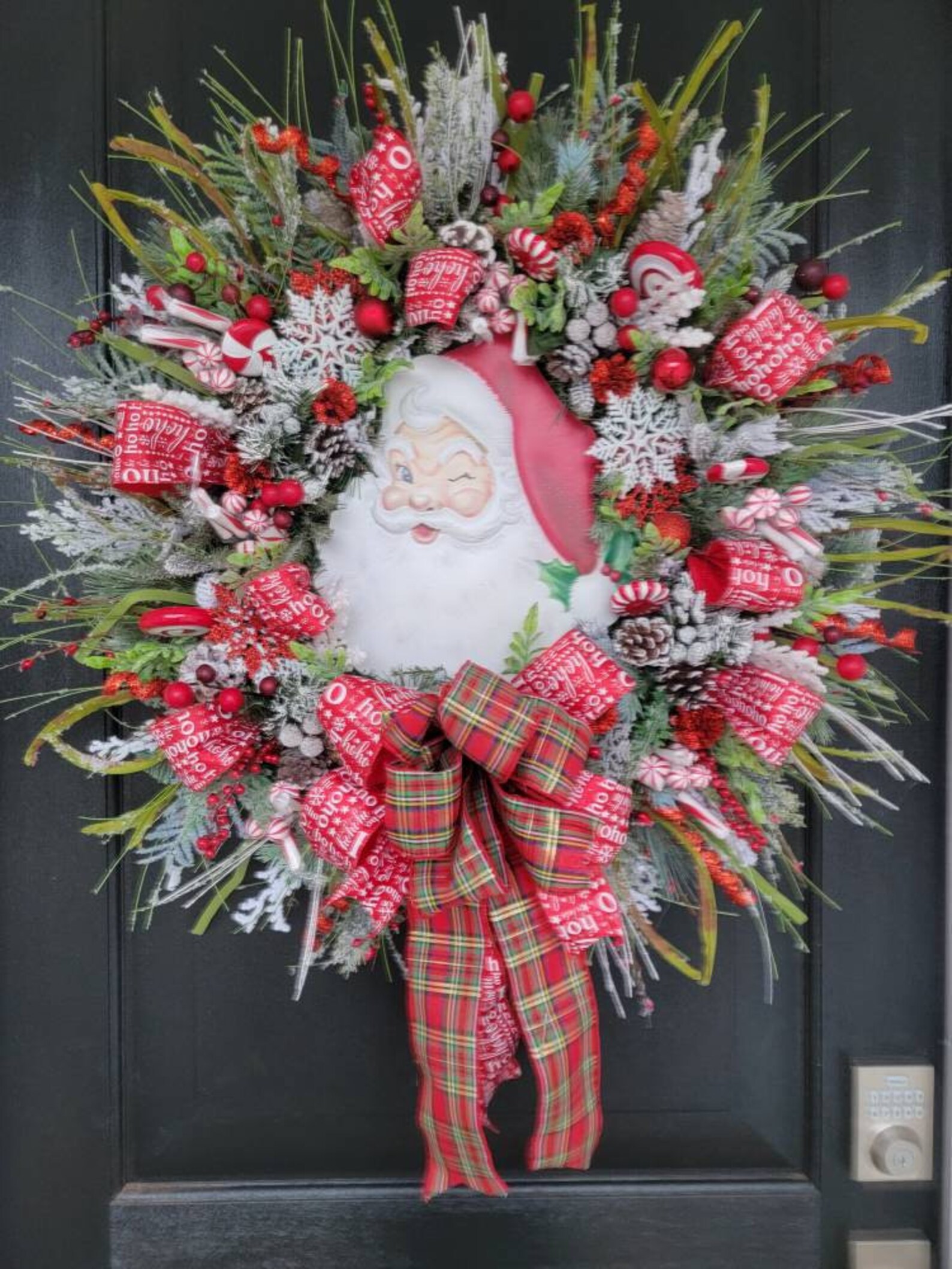 Santa Claus Wreath Evergreen Wreath Christmas Plaid Wreath - Etsy