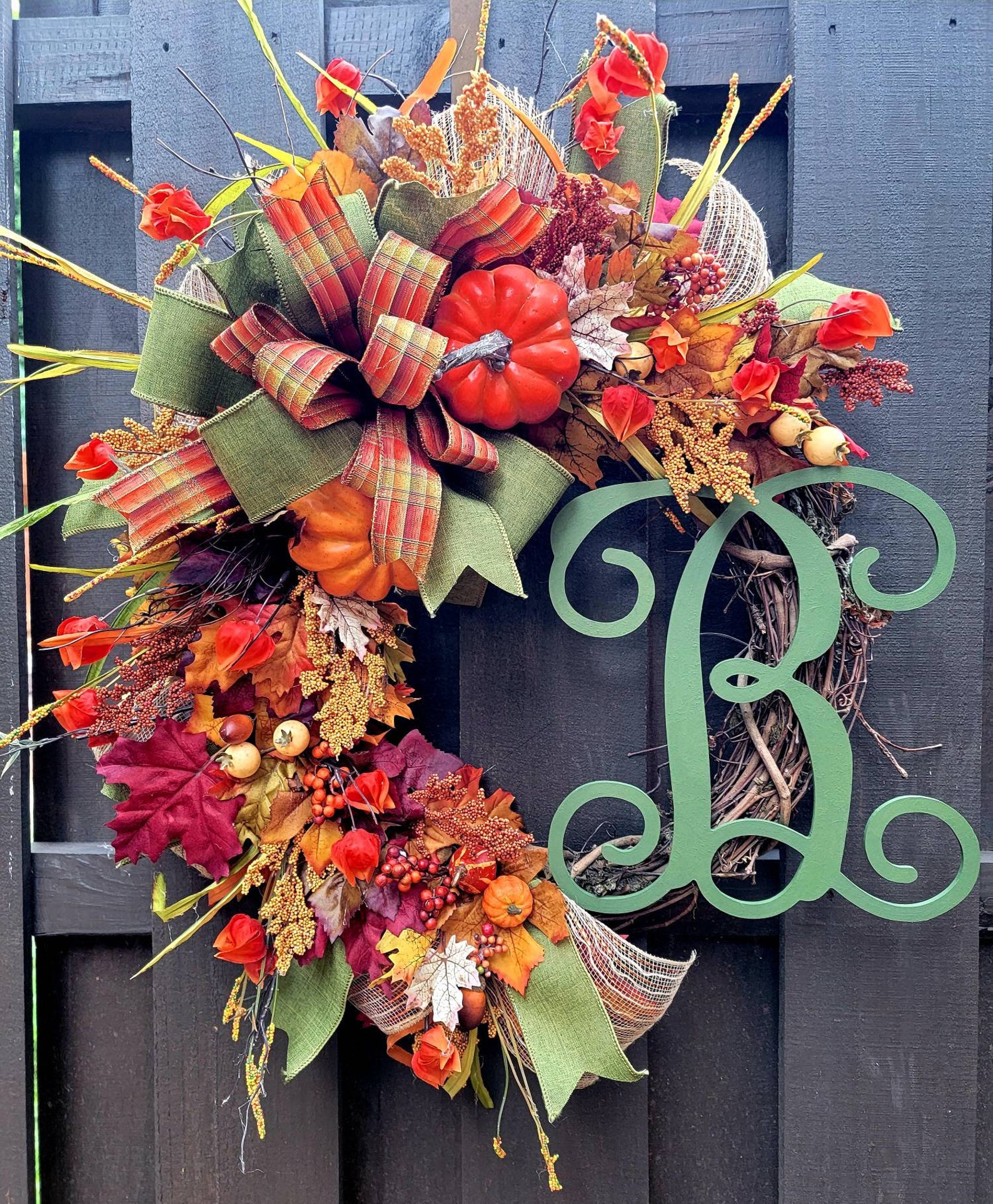 Fall Wreath Autumn Wreath Farmhouse Rustic Wreath Initial | Etsy