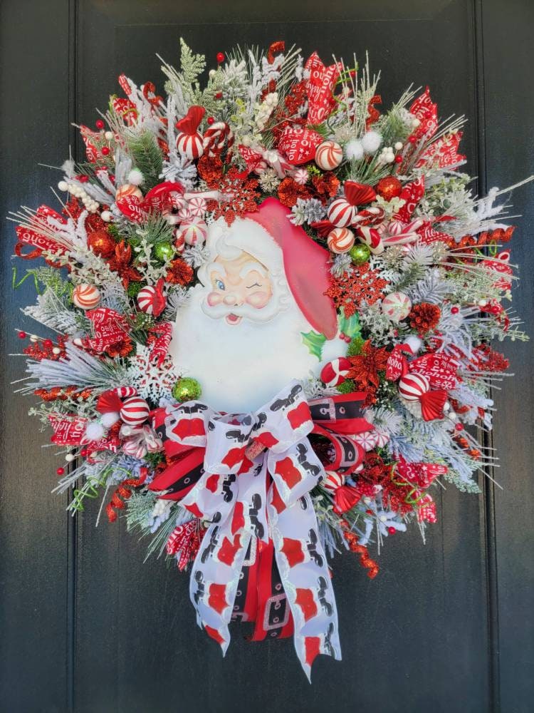 Santa Claus Wreath Evergreen Wreath Christmas Wreath Holiday - Etsy