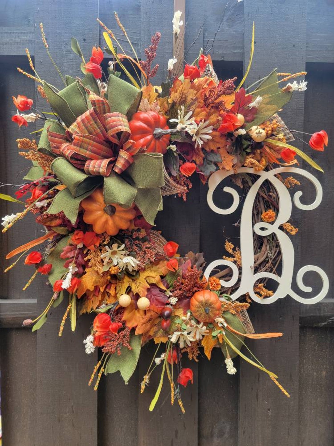 Fall Wreath Autumn Wreath Farmhouse Wreath Rustic Wreath Initial Wreath ...