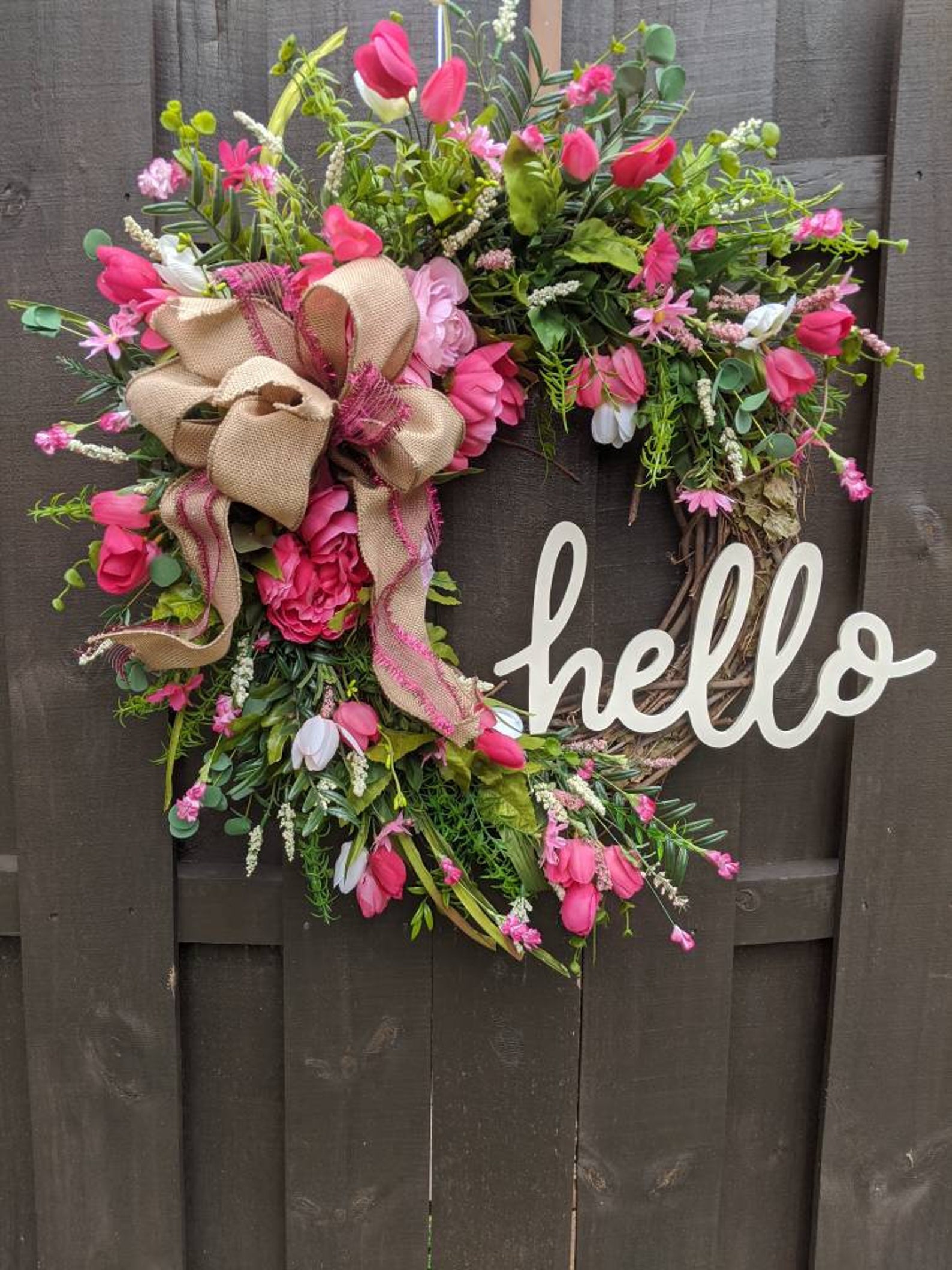 Large Grapevine Wreath Hello Wreath Initial Wreath Year Round - Etsy