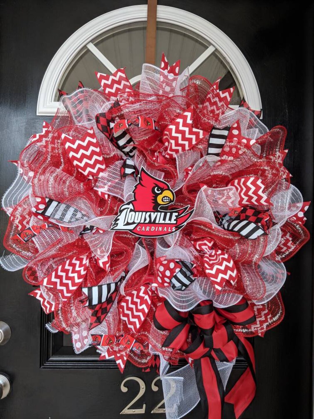 Large Mesh Ribbon Collegiate Wreath University Louisville U of L ...