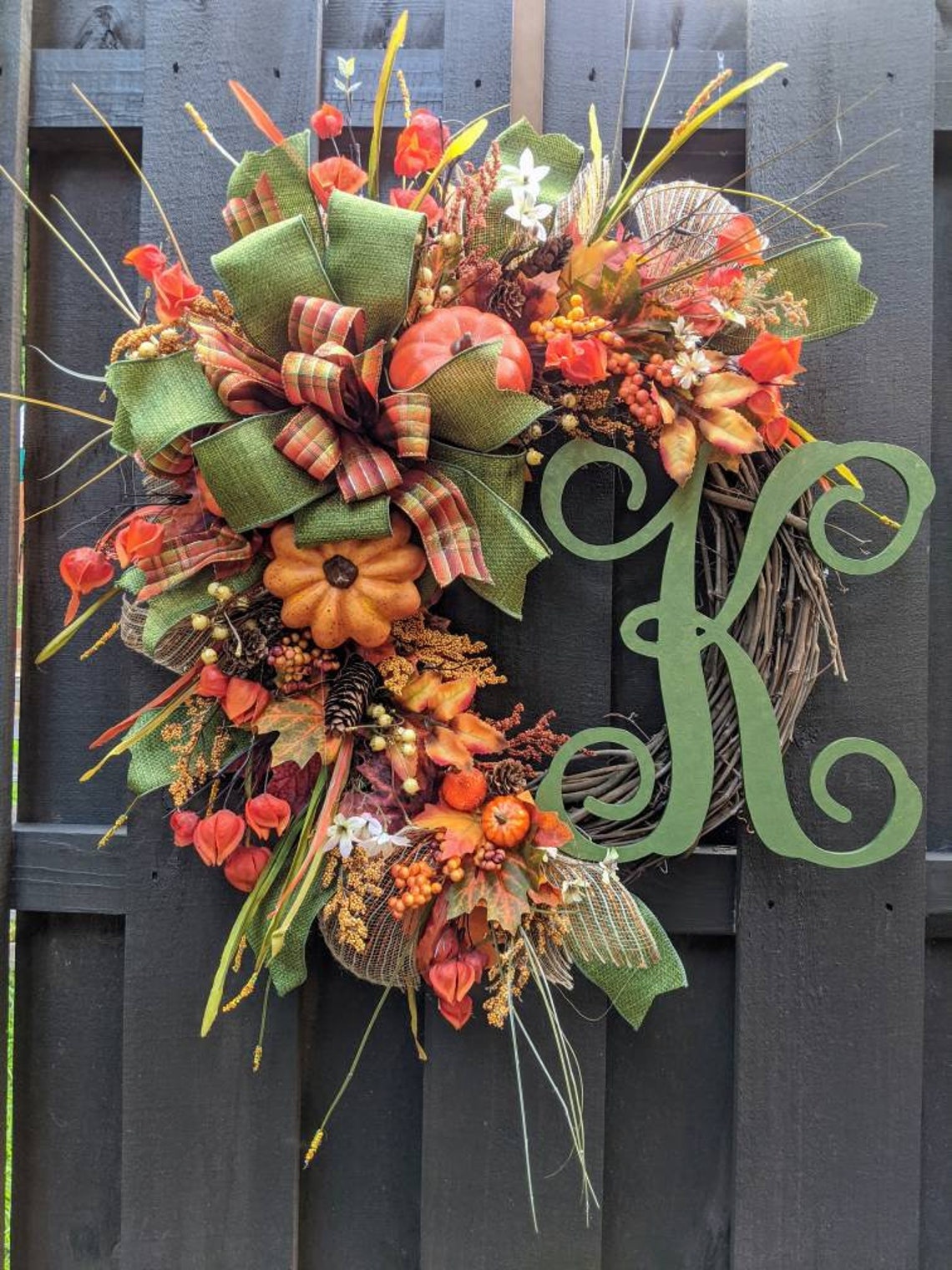 Fall Wreath Autumn Wreath Farmhouse Rustic Wreath Initial | Etsy