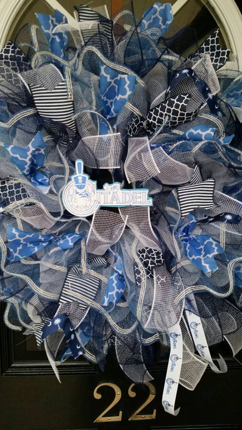 Large Mesh Ribbon Collegiate Wreath The Citadel Bulldogs Cadet | Etsy