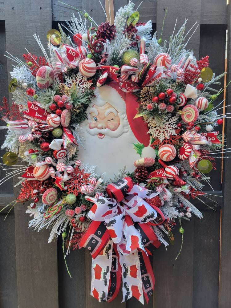 Santa Claus Wreath Evergreen Wreath Christmas Wreath Holiday - Etsy