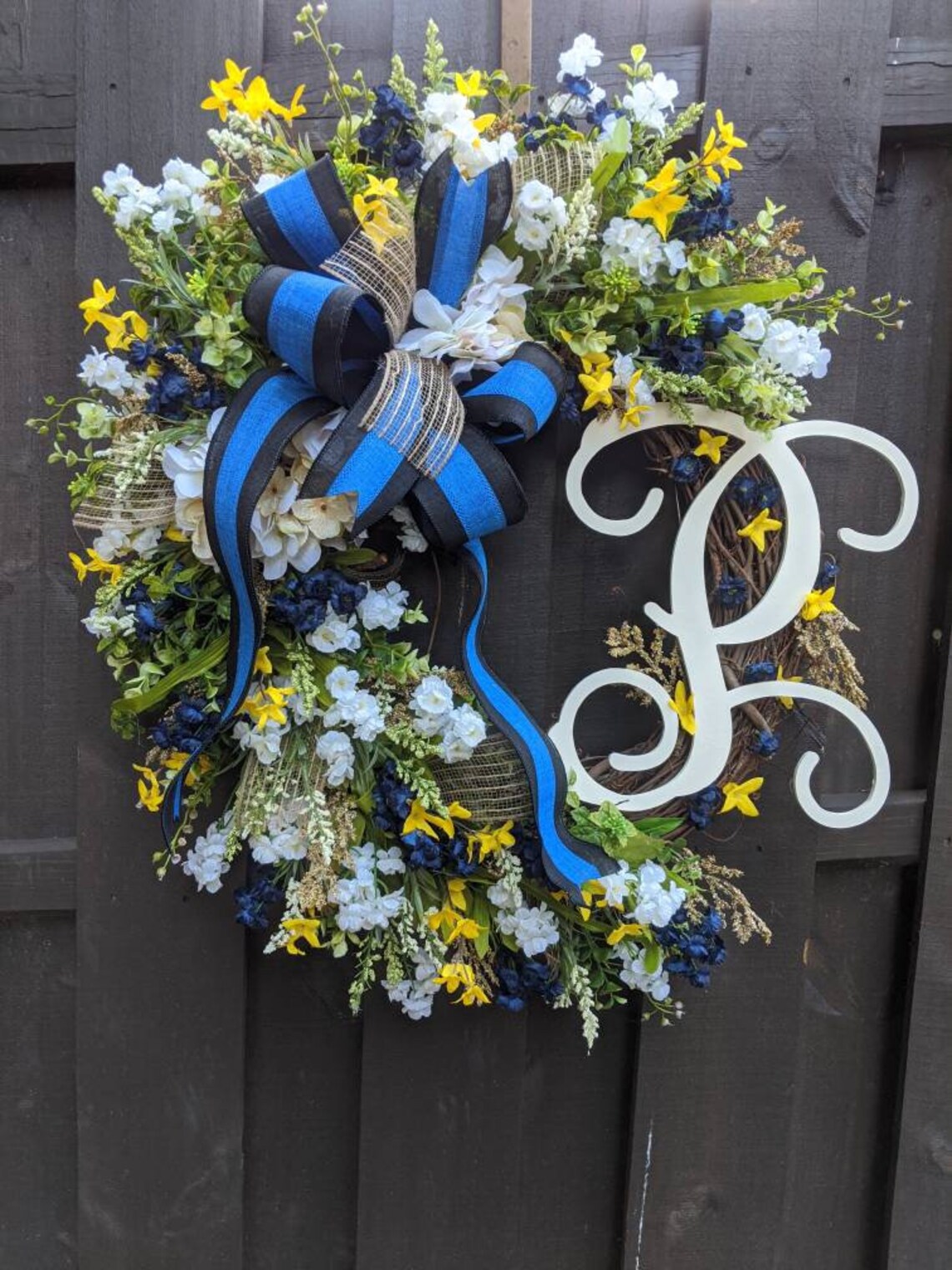 Police Law Enforcement Wreath Blue Line Ribbon Wreath Monogram | Etsy