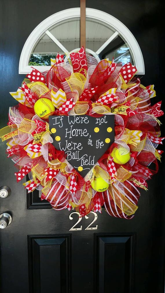 Burlap Baseball Softball Wreath Mesh Ribbon Homeplate | Etsy