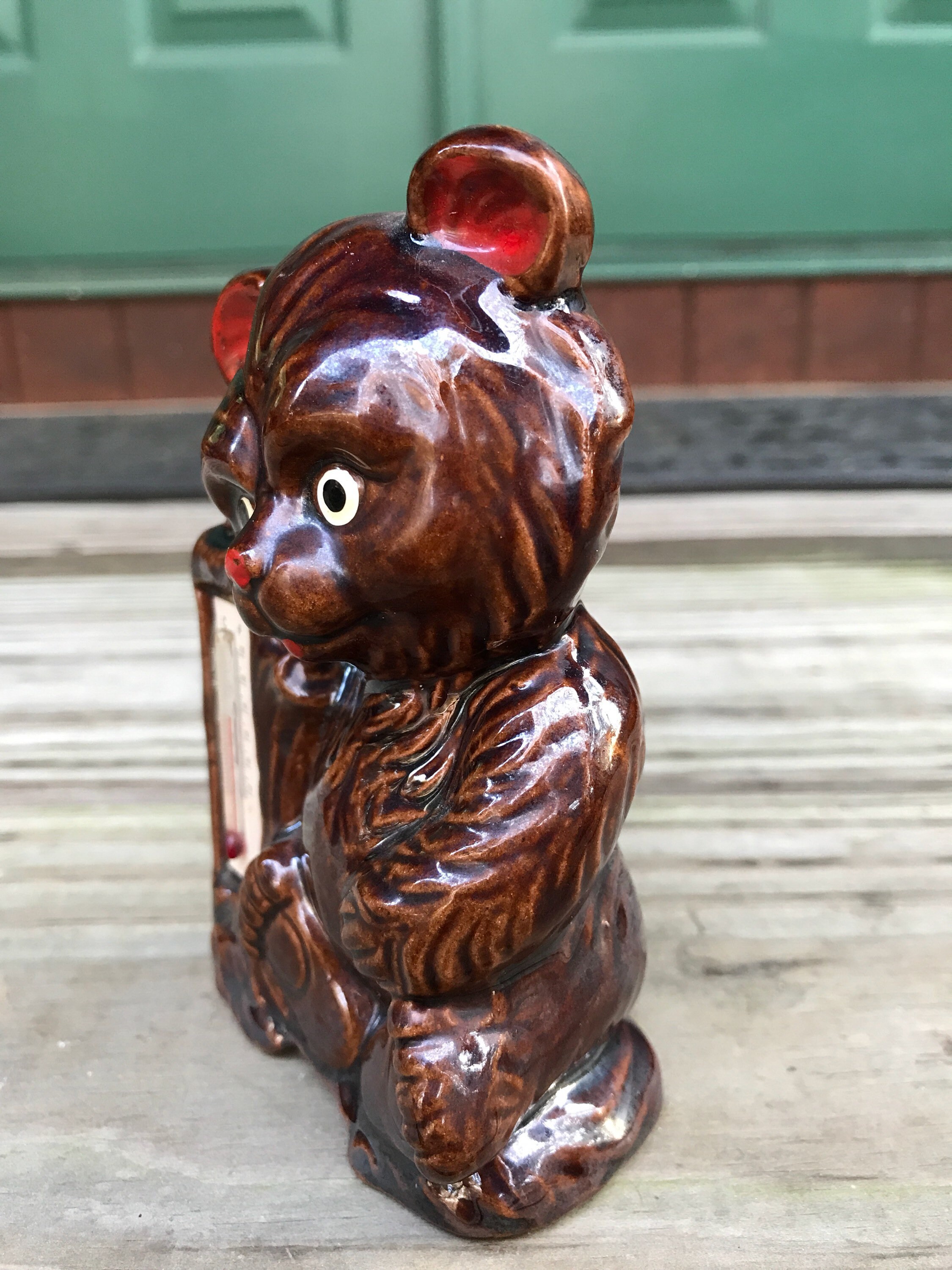 Figurines & Knick Knacks Vintage Ceramic Brown Bear Bank Thermometer ...