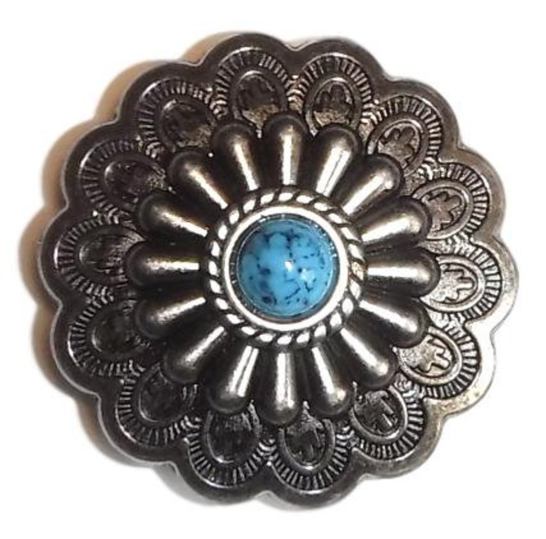 Daisy Flower Turquoise Concho Antique Silver 1 1/2 C161 - Etsy