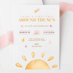 SUN Birthday Party Invitation | One Year Old First Year Around the Sun ...