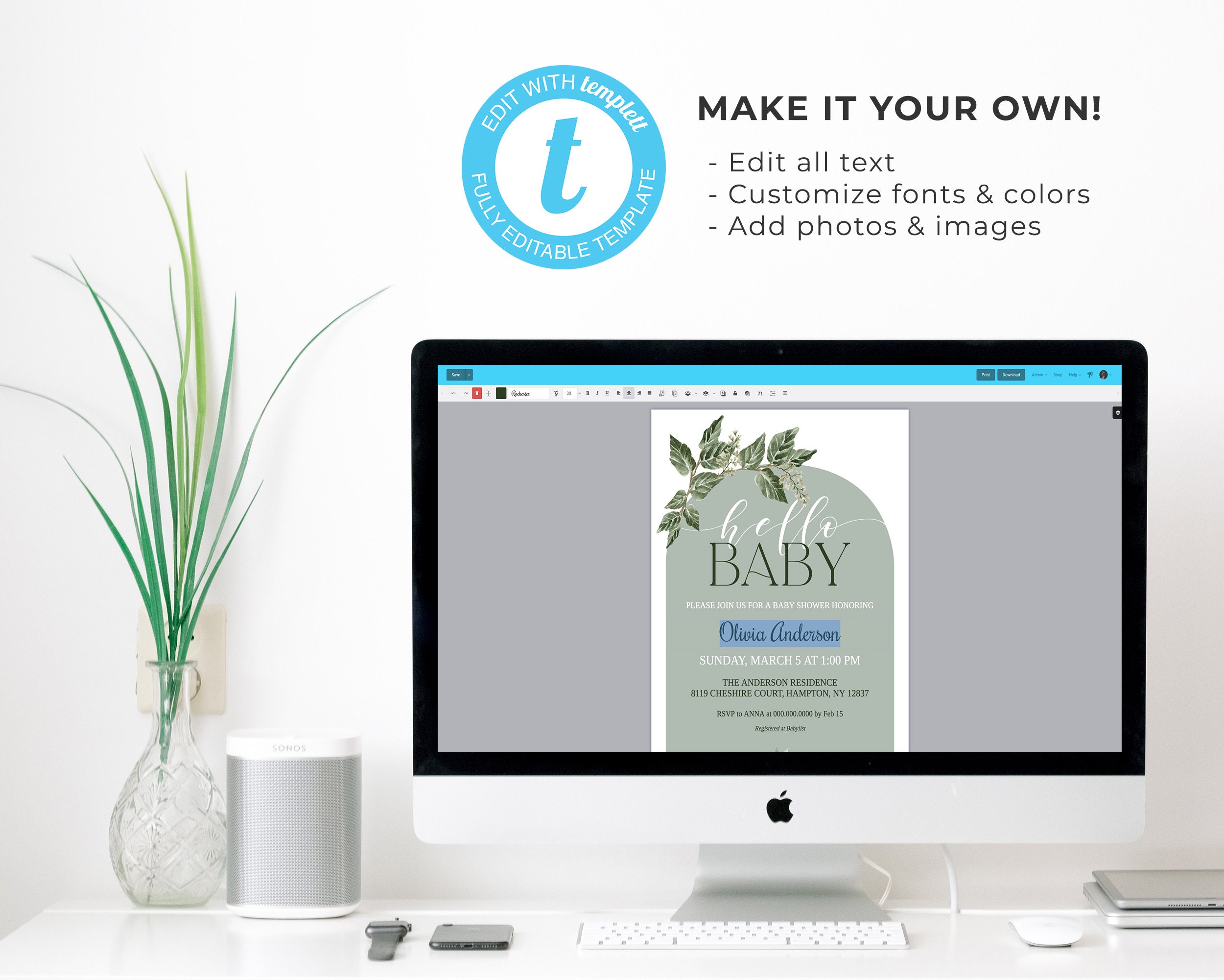 EMILEE | Wedding Invitation 5x7 | Elegant, Floral, Botanical Green ...