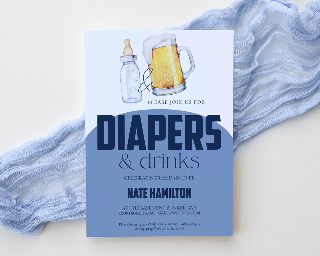 Diaper Party Invitation | Blue Beer Drinks Bottle Baby Shower Editable ...