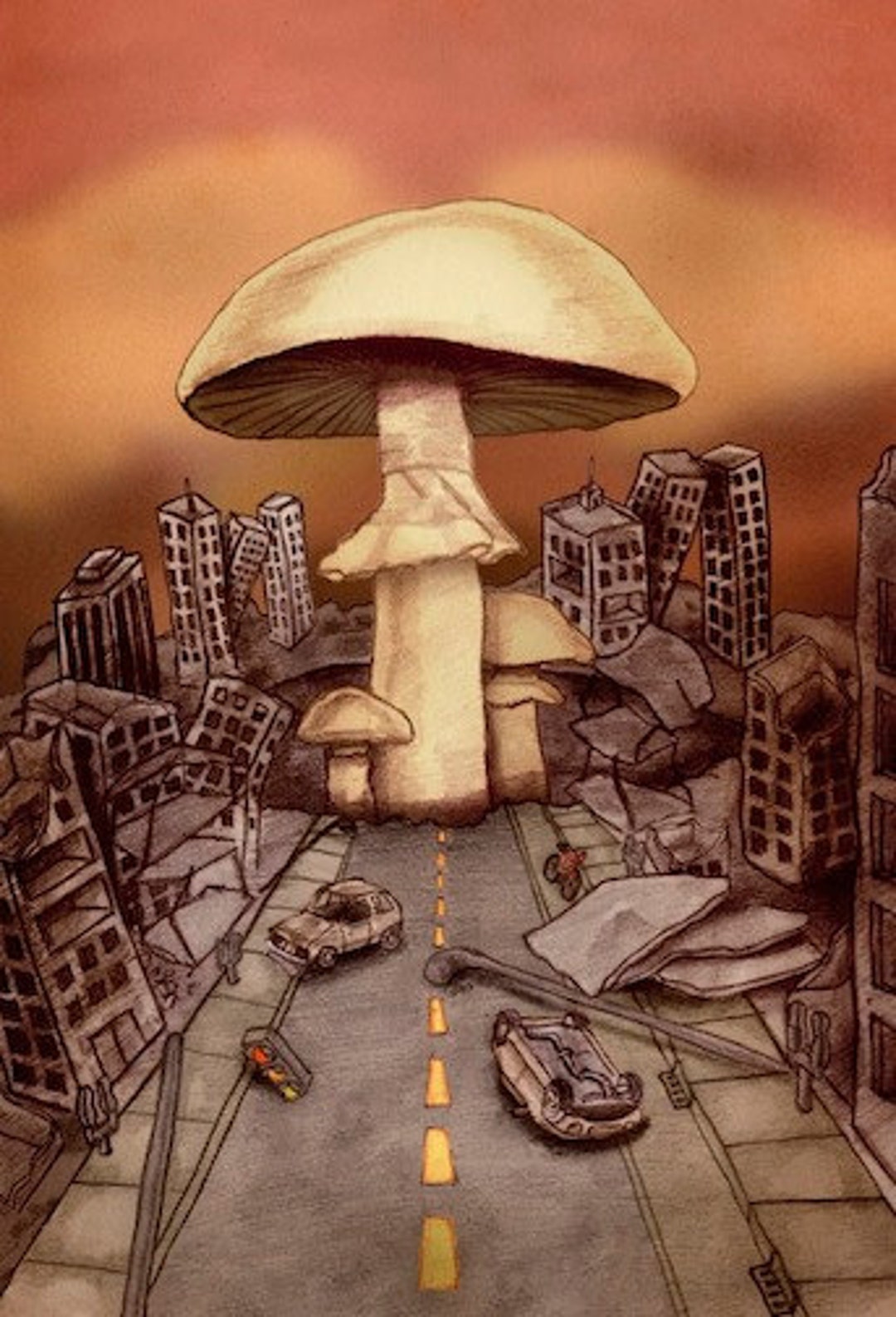 Mushroom (cloud) Over City Print, "destructive Power" - Etsy