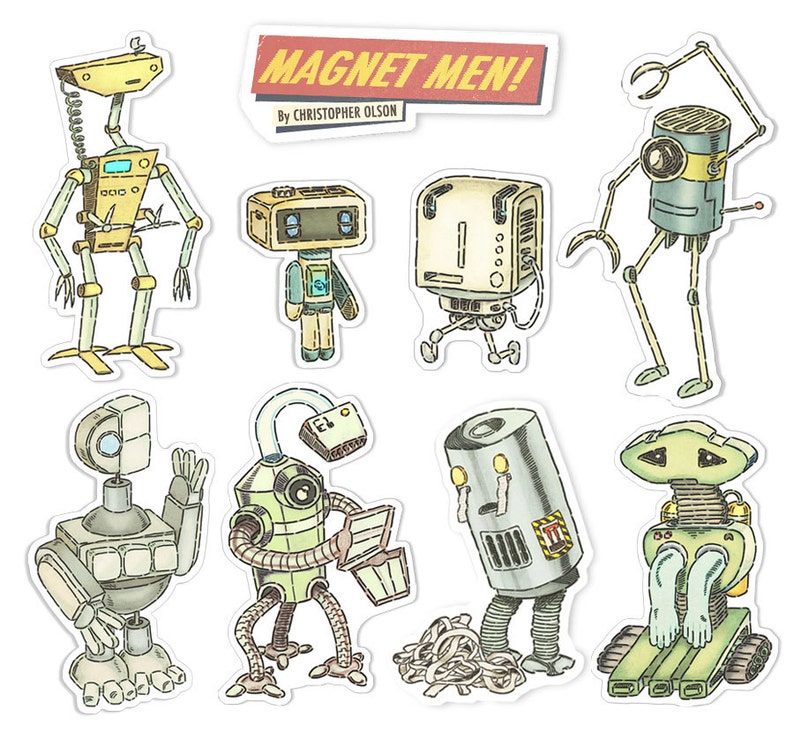 MAGNET MEN! Set of 8 Robot Fridge Magnets - Etsy