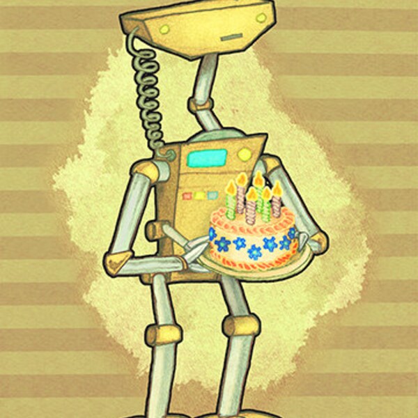 Robot Birthday Card - Etsy