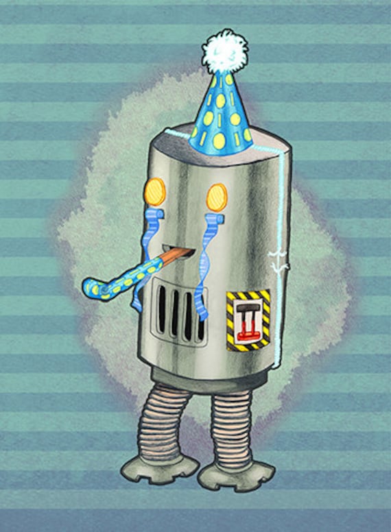 Robot Greeting Card birthday Bot 3 - Etsy