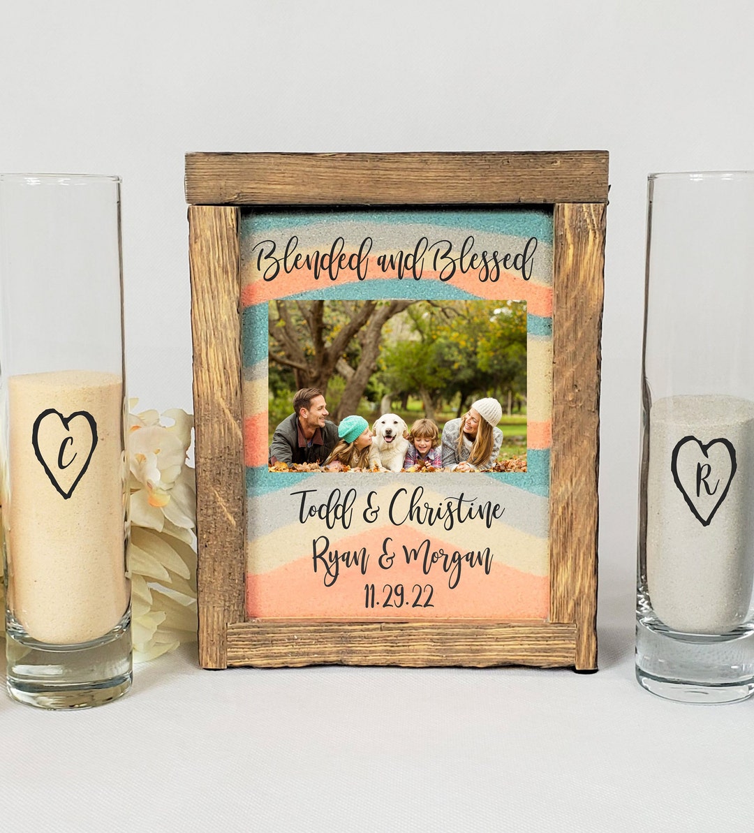 Sand Ceremony Set for Blended Family With Photo, Rustic Wedding Shadow ...