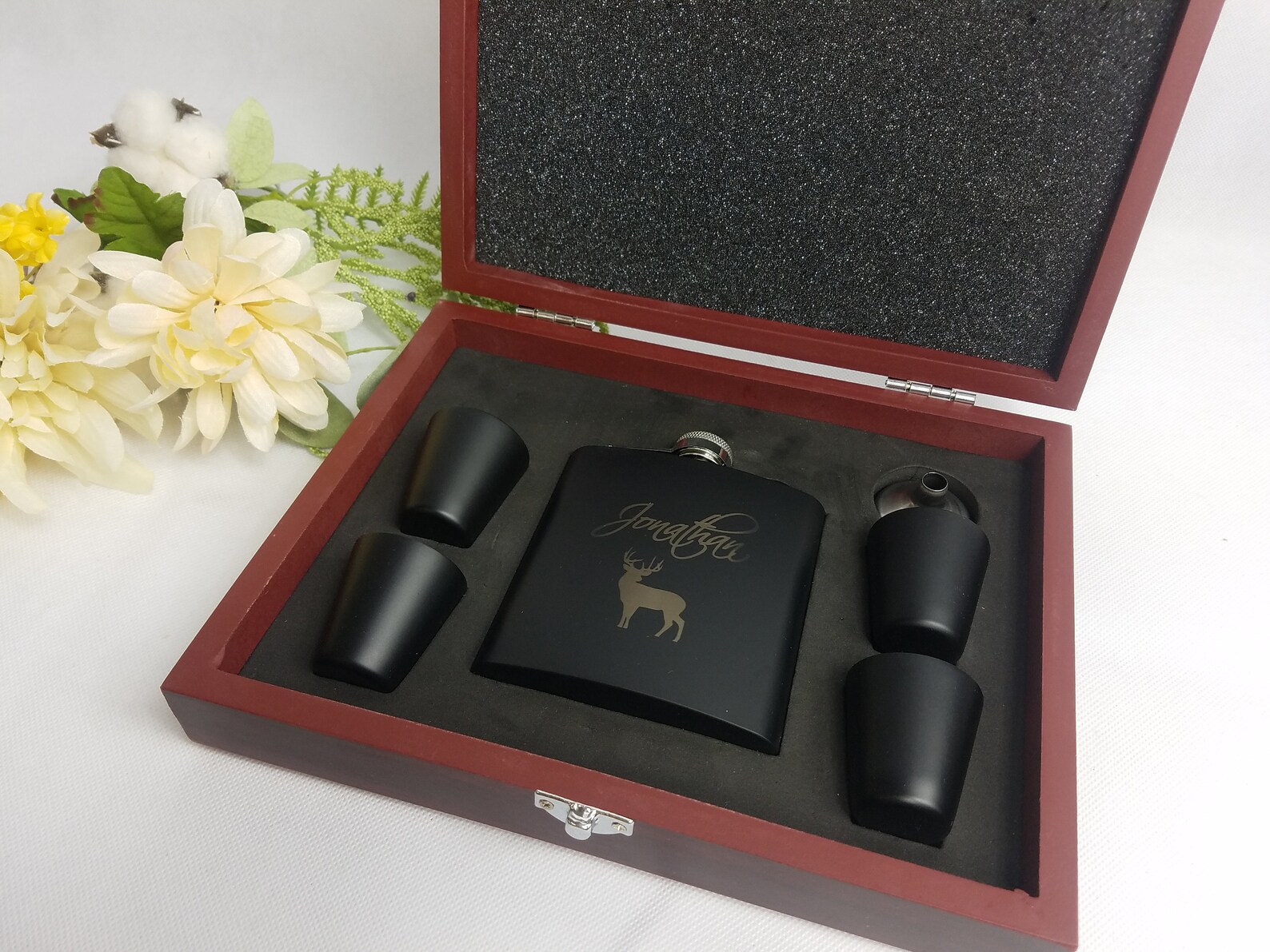 Personalized Flask Set Laser Engraved Rosewood Flask Box | Etsy