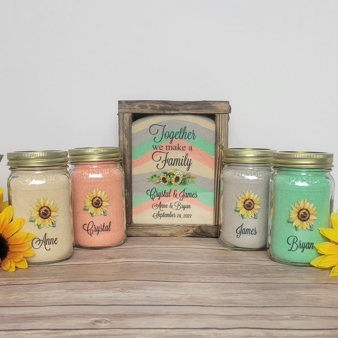 Blended Family Sand Ceremony Set, Sunflower Theme Rustic Wedding Shadow ...