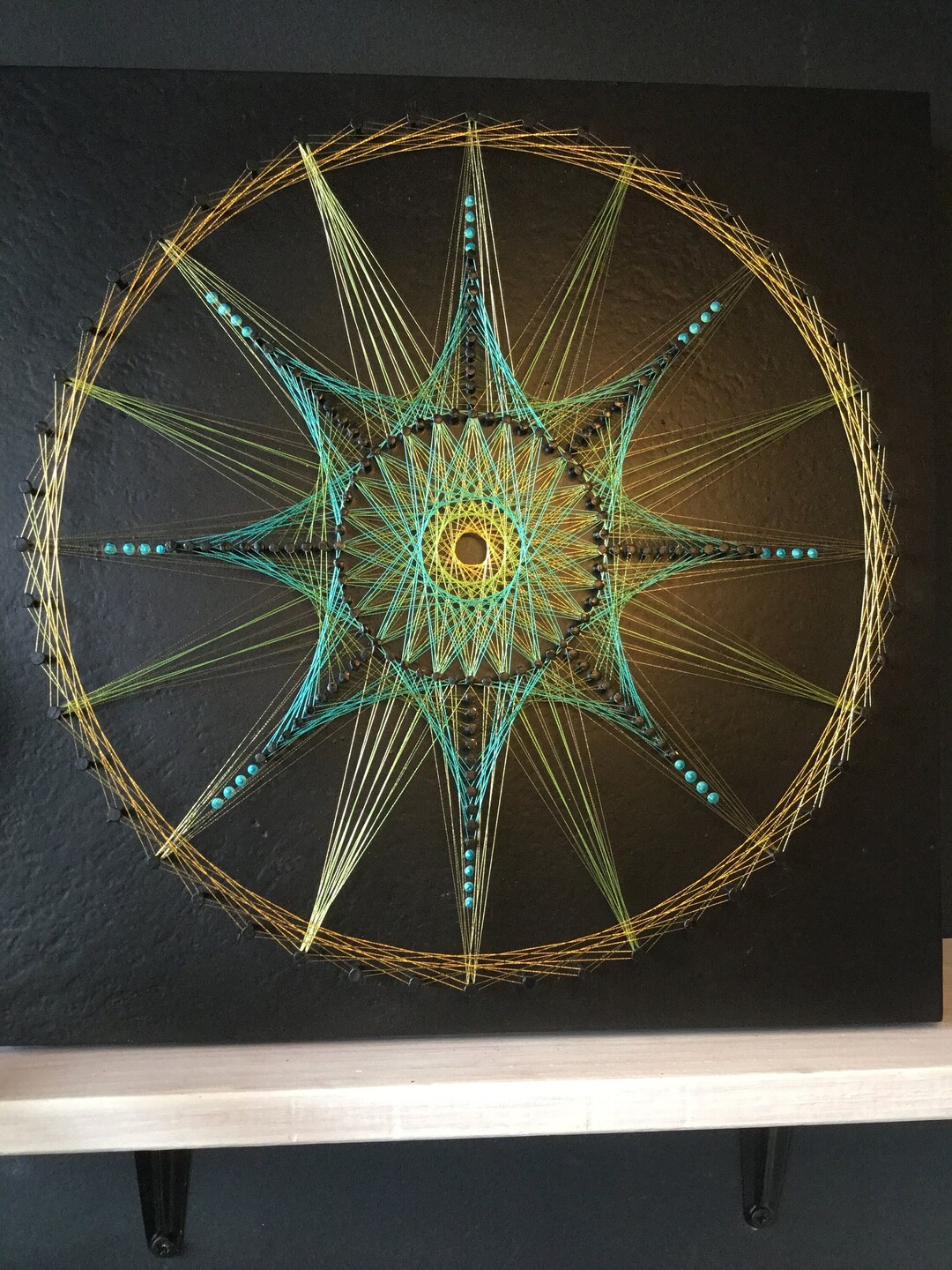 Mandala Turquoise, Gold, Star, String Art, Thread Picture, Mural ...