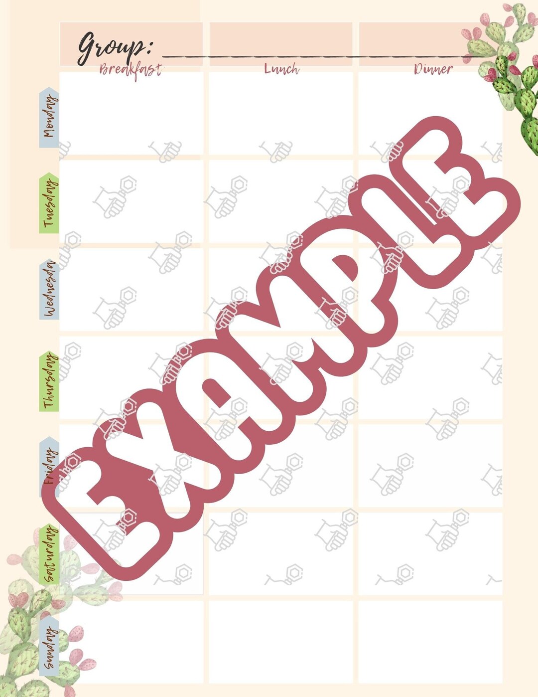 Organizational Vacation/home Weekly Menu Plan-breakfast, Lunch, Dinner ...