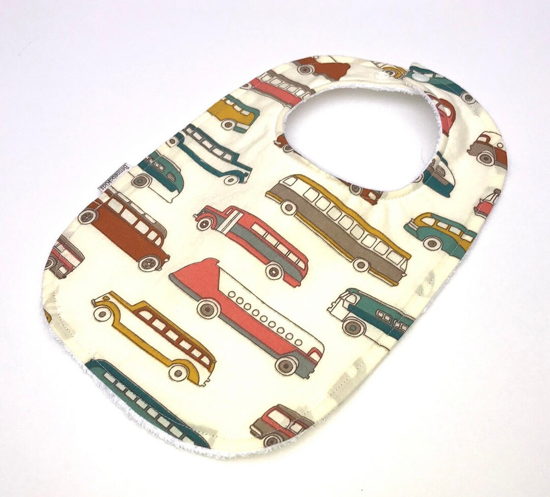 Boys Car Bib - Boy Bib - Retro Baby Bib - Boys Bib With Buses - Toddler ...