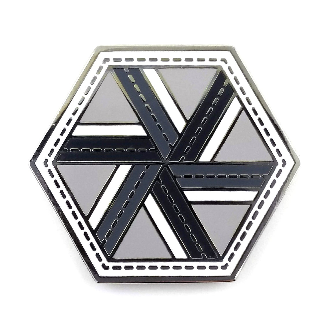 Hexagon Windmill Quilt Block Pin Gray Shades Hard Enamel | Etsy