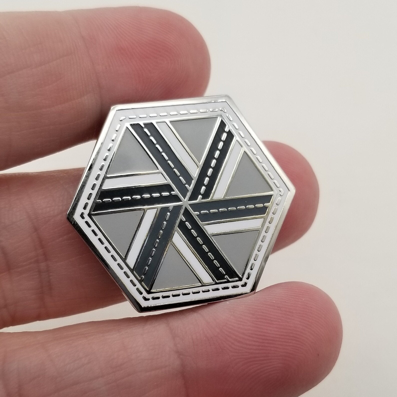 Hexagon Windmill Quilt Block Pin Gray Shades Hard Enamel - Etsy