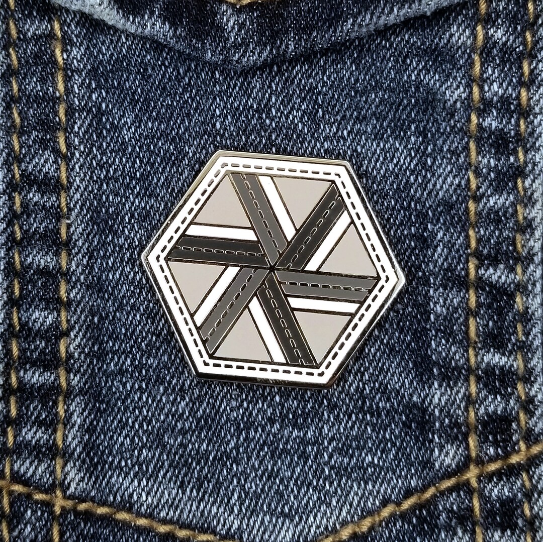 Hexagon Windmill Quilt Block Pin | Gray Shades | Hard Enamel | Lapel ...