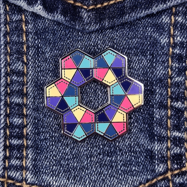 Tumbling Hexagon Quilt Block Pin | Hard Enamel | Lapel Pin - Etsy