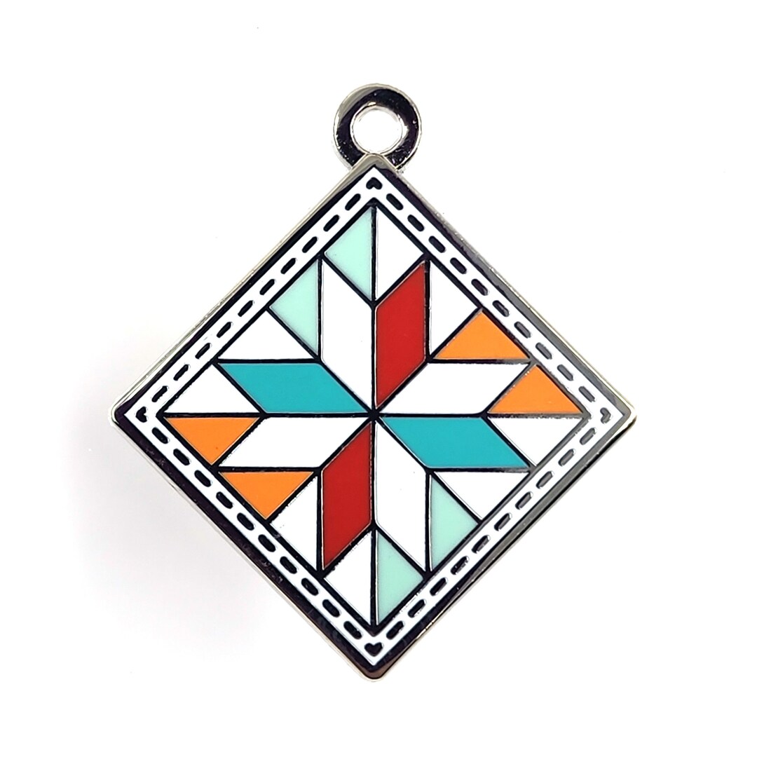 Lemonye Star Quilt Block Reese Red Teal Charm | Hard Enamel Charm ...