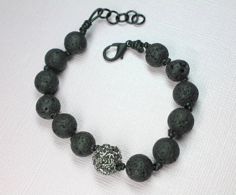 Knotted Leather Black Lava Bracelet, Natural Gemstone, Unisex - Etsy