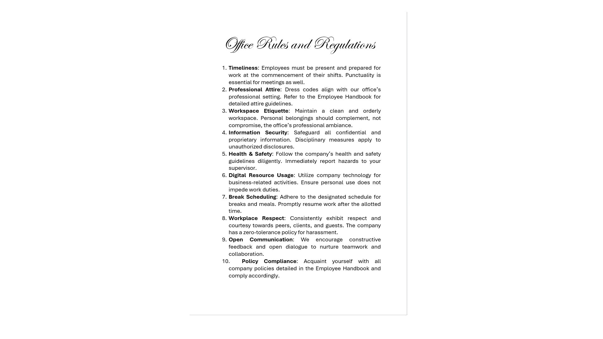 Office Rules Well-creafted, Printable, Editable, Sought by Giant ...