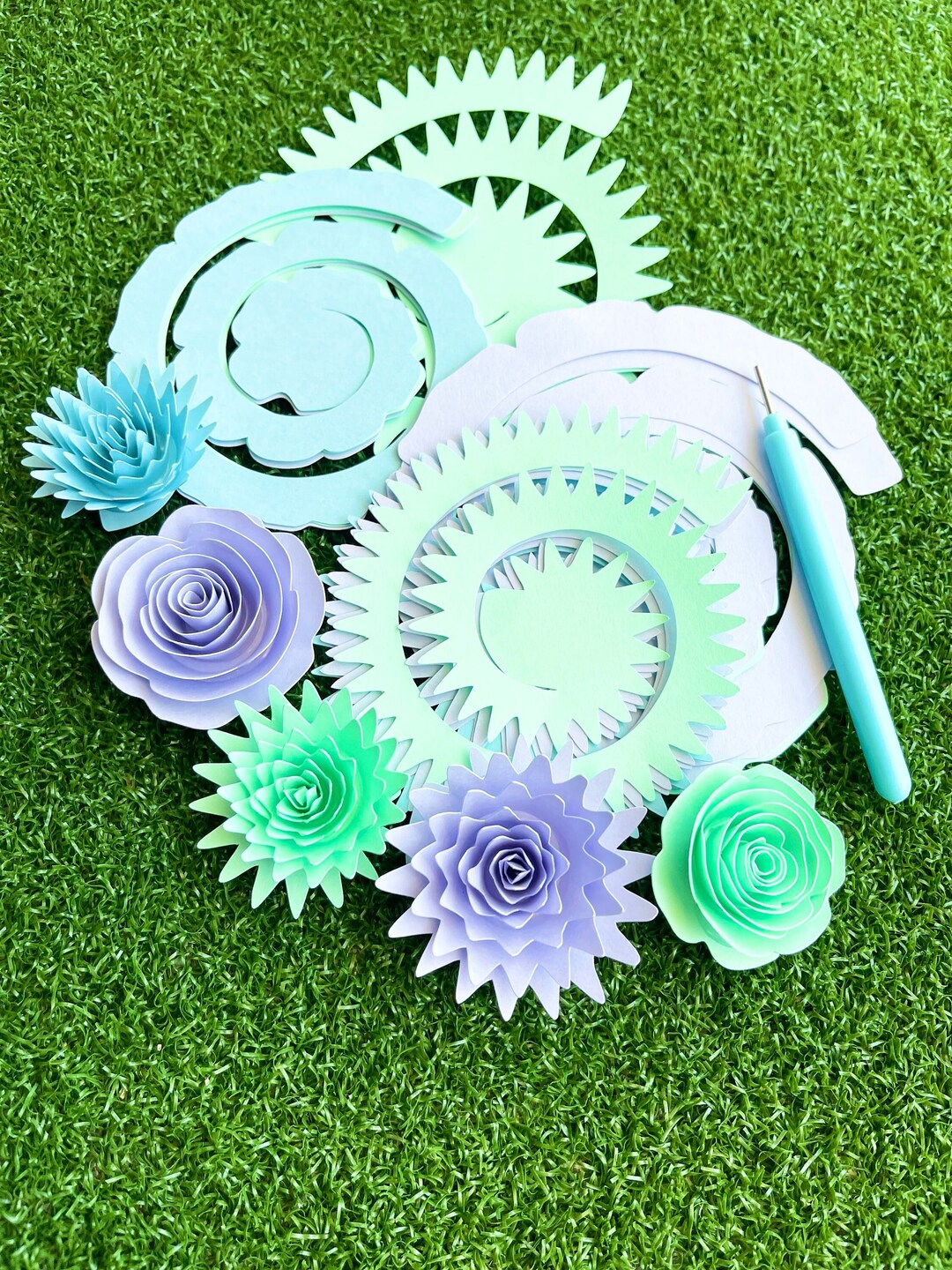 2 Styles Pre-cut Template for Rolled Paper Flowers, Unrolled Paper ...