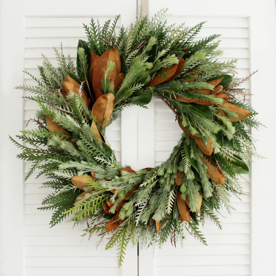 Fresh Handmade 24" Greenery Wreath - Grevillea | Wooly Bush | Magnolia ...