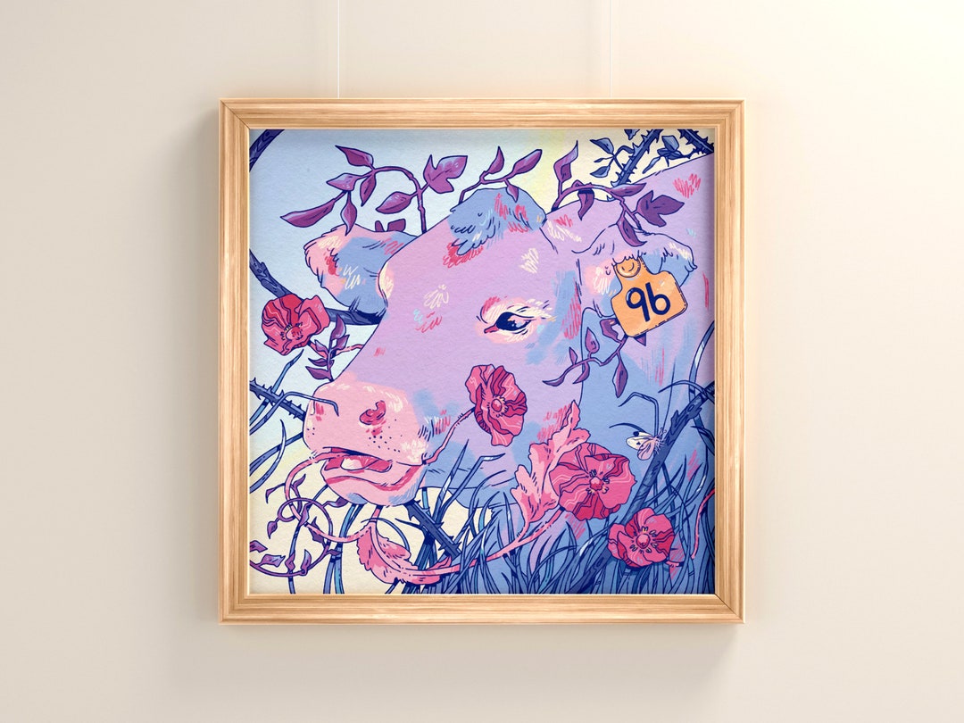 Cow Print - Cow Wall Art, Purple Home Decor, Farm Animal Portrait, Art ...