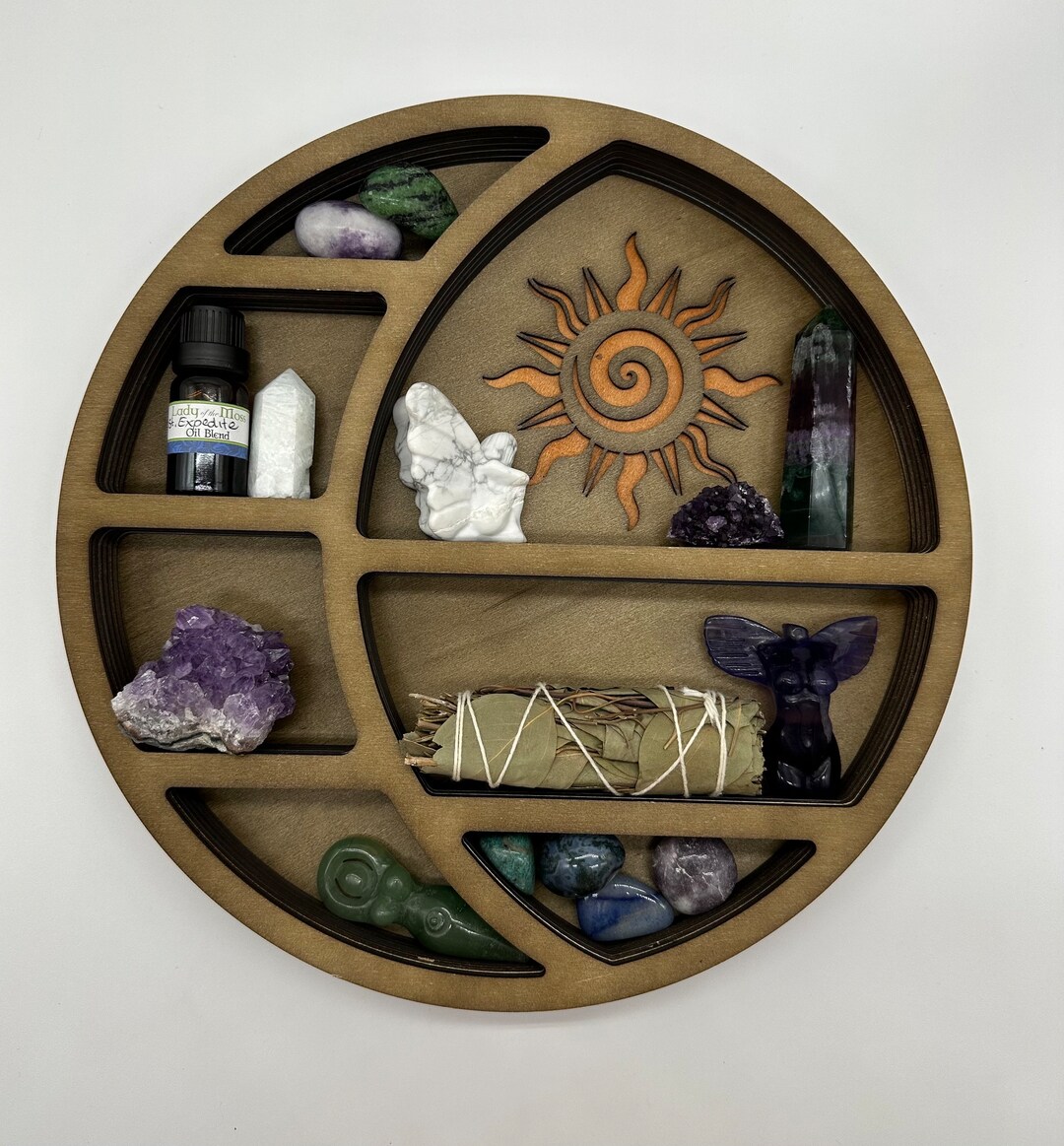 Wooden Moon With Sun Shelf crystal Shelf Witchy Shelf - Etsy