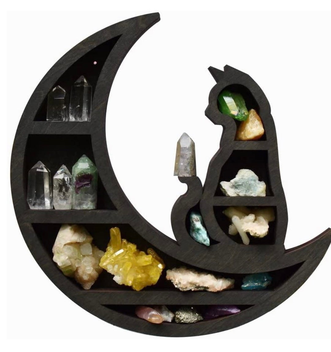 Wooden Cat With Moon Shelf crystal Shelf Witchy Shelf - Etsy