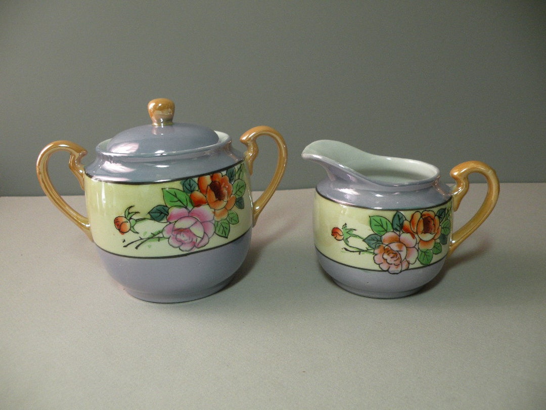 Blue Lusterware Sugar & Creamer - Etsy