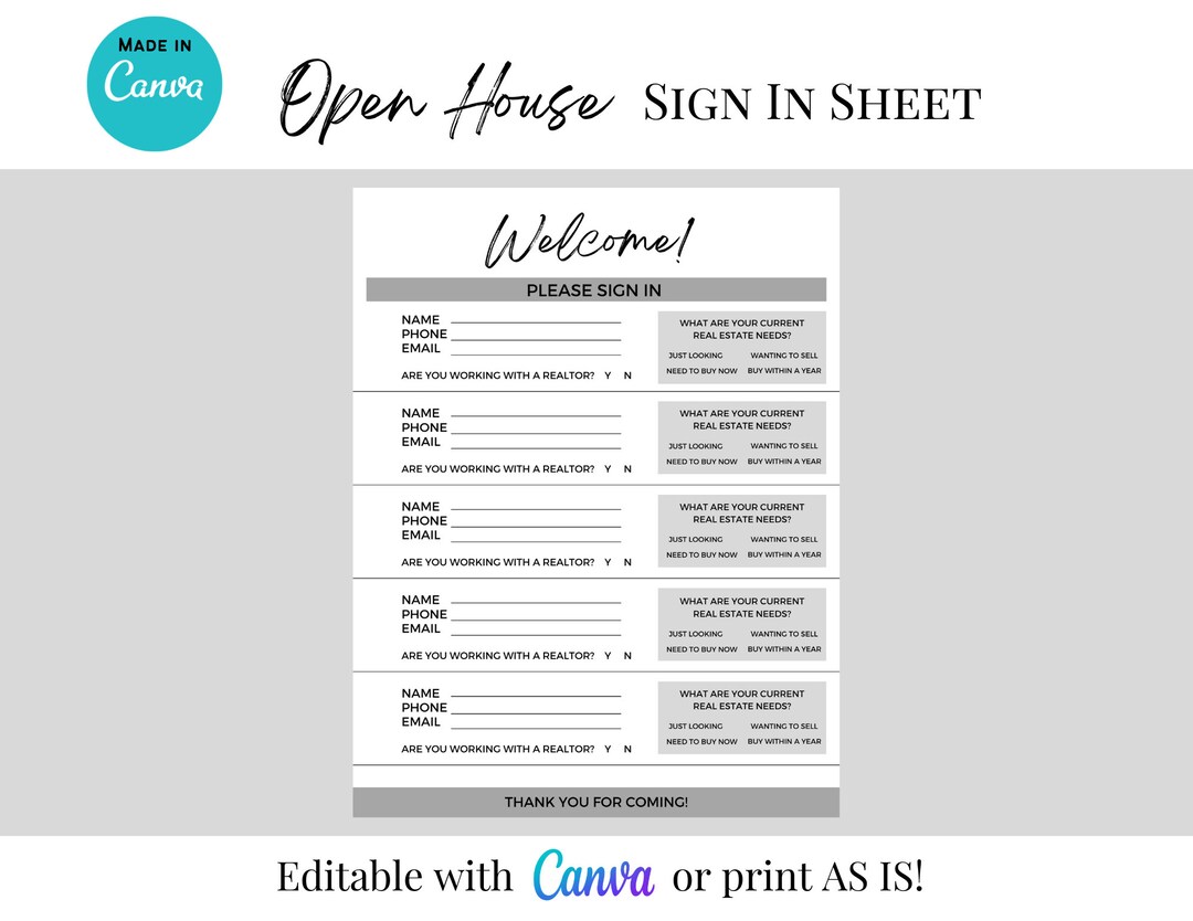 Open House Sign-in Sheet | Real Estate Marketing | Real Estate ...