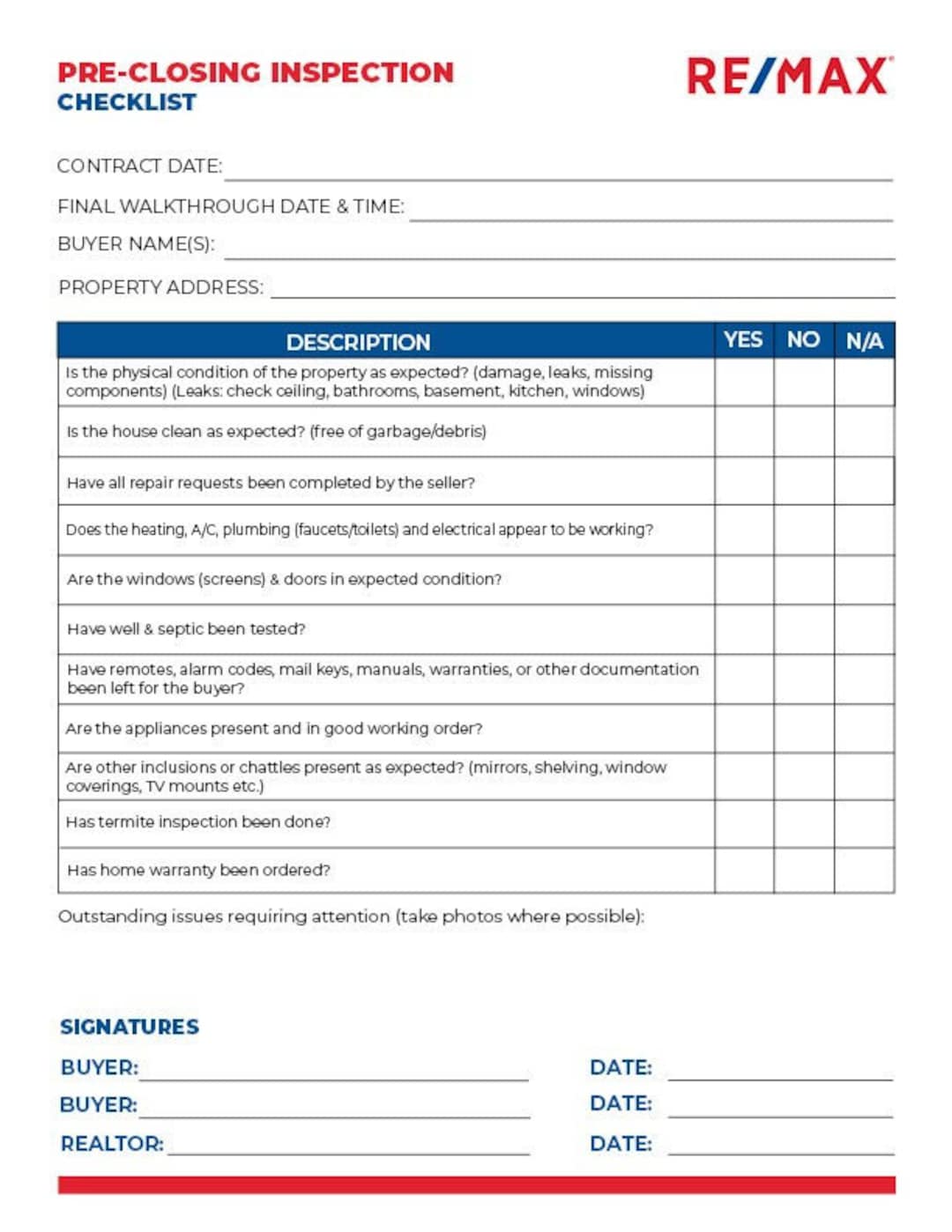 REMAX Pre-closing Checklist - Etsy