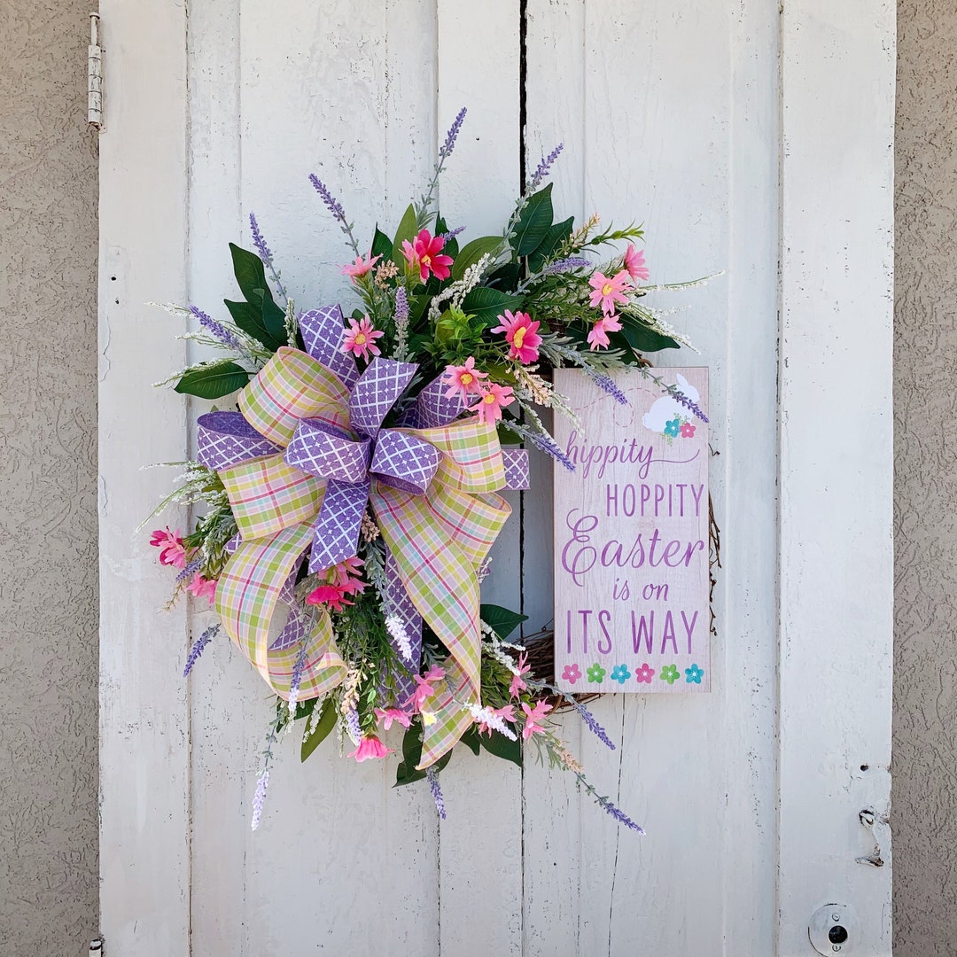 Farmhouse Easter Wreath, Pastel Easter Wreath, Easter Bunny Wreath ...