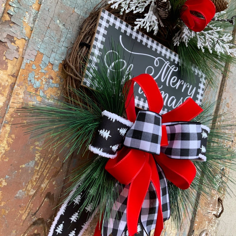 Black And White Buffalo Check Christmas Wreath Rustic Plaid Wreath