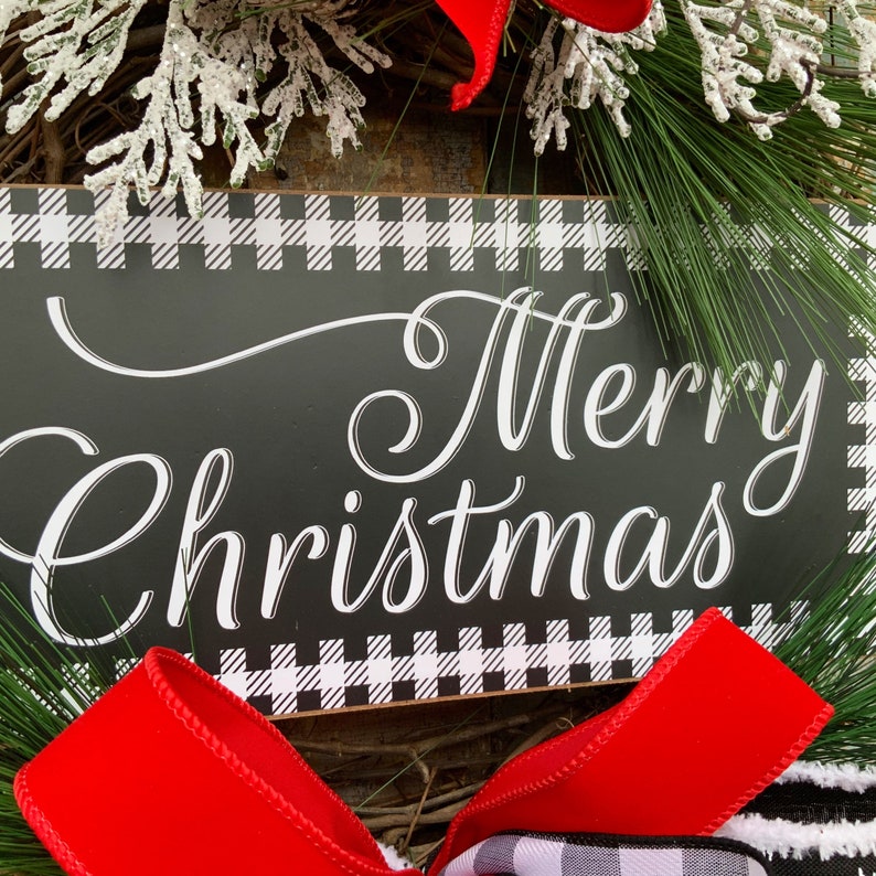 Black And White Buffalo Check Christmas Wreath Rustic Plaid Wreath