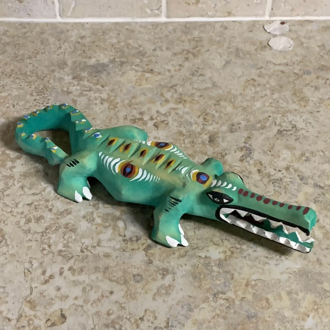 Alligator Figurine Wood Folk Art Hand Painted - Etsy