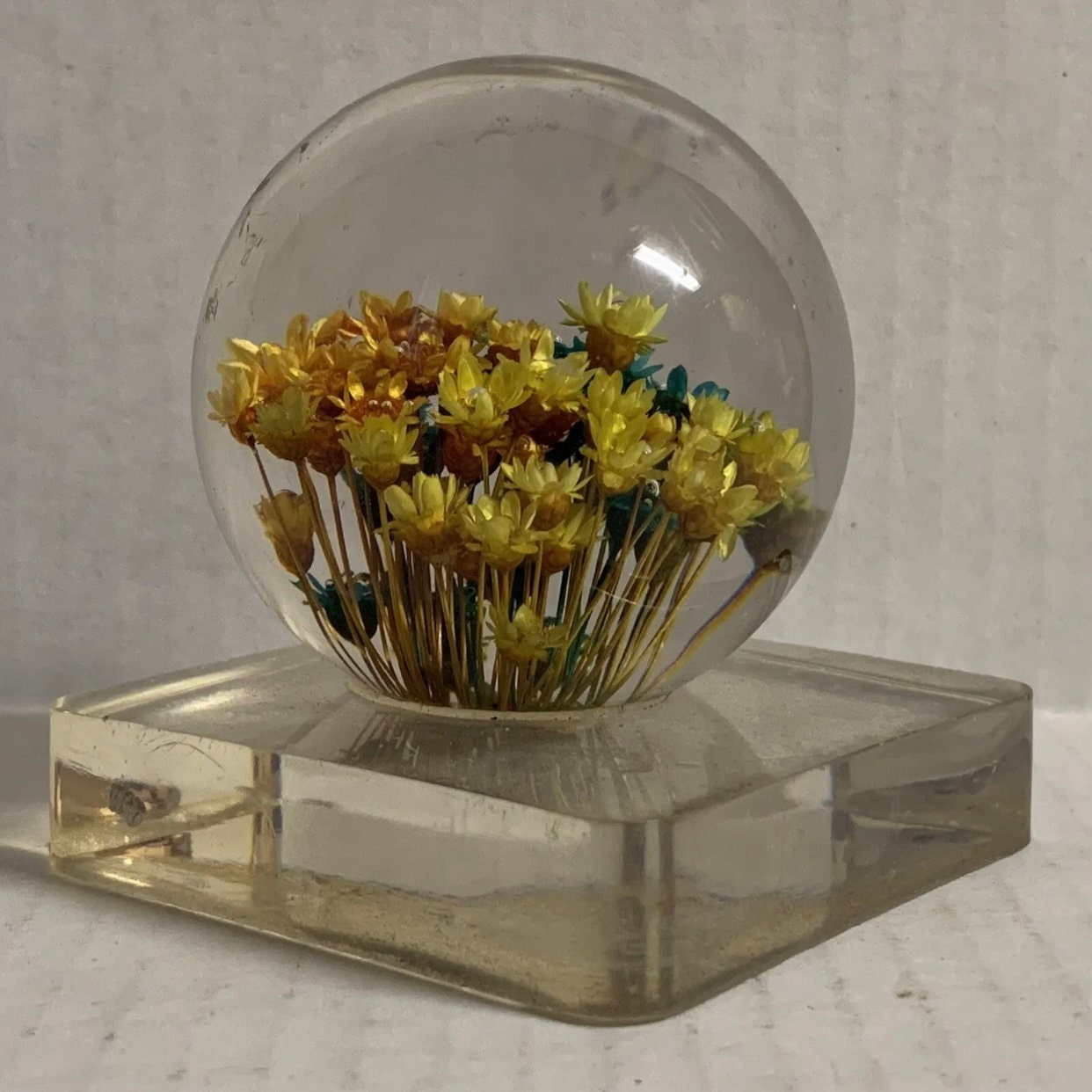 Lucite Paperweight Real Dry Flowers Garden Vintage 60s Ball Globe on ...